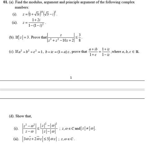 solved 01 a find the modulus argument and principle