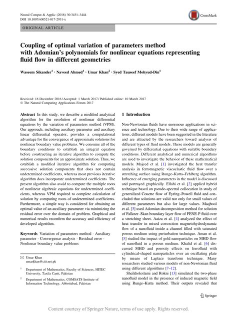coupling of optimal variation of parameters method with adomian s polynomials for nonlinear