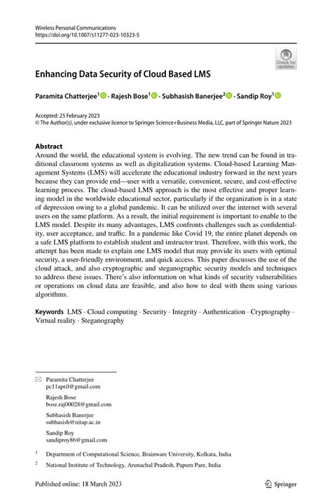 pdf enhancing data security of cloud based lms