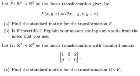 solved let f r3→r3 be the linear transformation given by