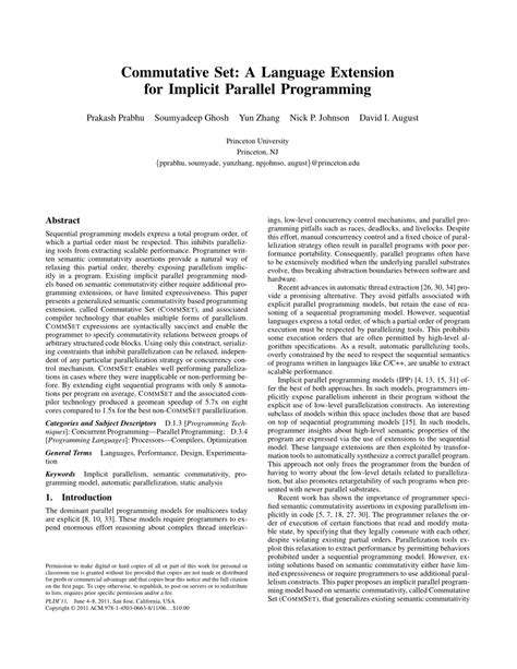 pdf commutative set a language extension for implicit parallel programming