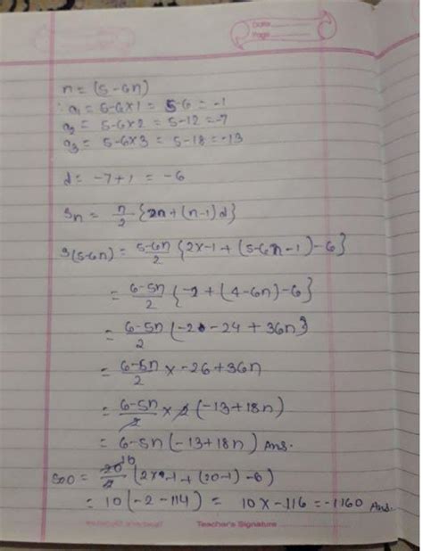 find the sum of first n terms of an ap whose nth term is 5 6n hence find the sum of its first