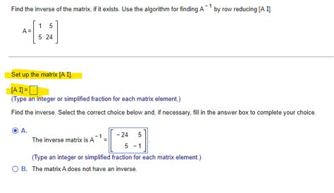 [solved] find the inverse of the matrix if it exists us