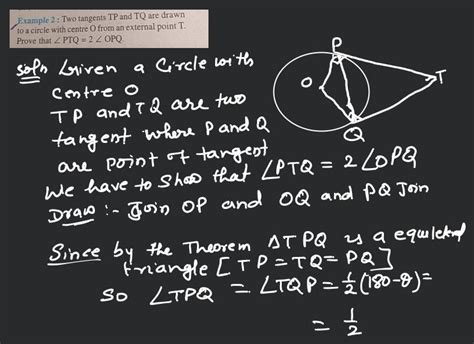 Example 2 Two Tangents TP And TQ Are Drawn To A Circle With Centre O Fro