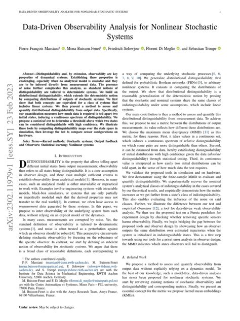 data driven observability analysis for nonlinear stochastic systems pdf stochastic process