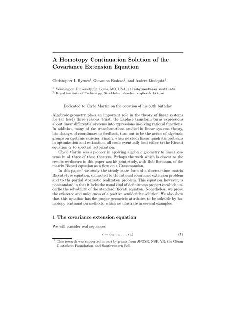 pdf a homotopy continuation solution of the covariance extension equation