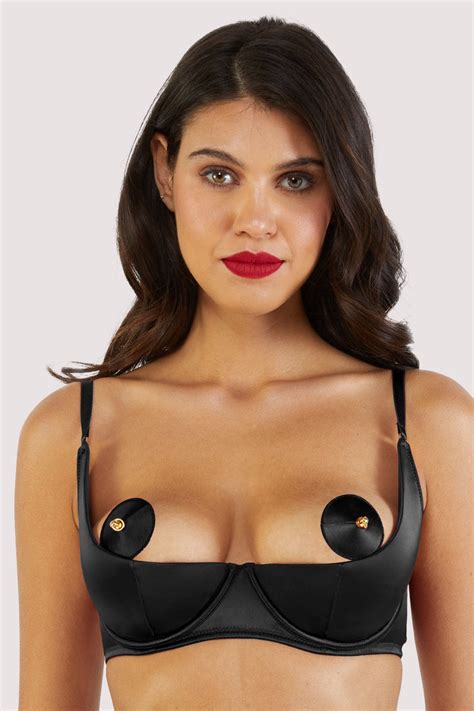 Etta Black Satin Quarter Cup Bra Playful Promises