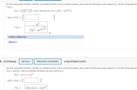 solved for the composite function identify an inside