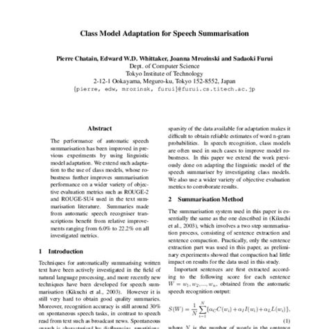 class model adaptation for speech summarisation acl anthology