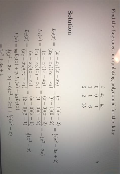 solved find the lagrange interpolating polynomial for the