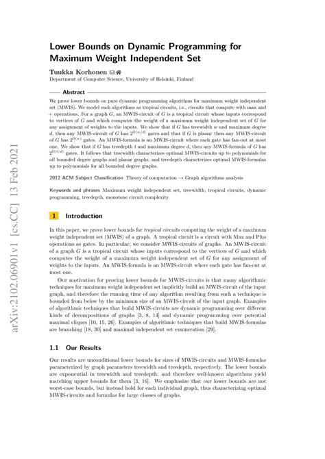 lower bounds on dynamic programming for maximum weight independent set deepai