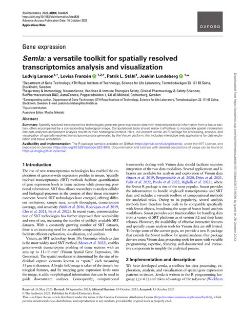 pdf semla a versatile toolkit for spatially resolved transcriptomics analysis and visualization