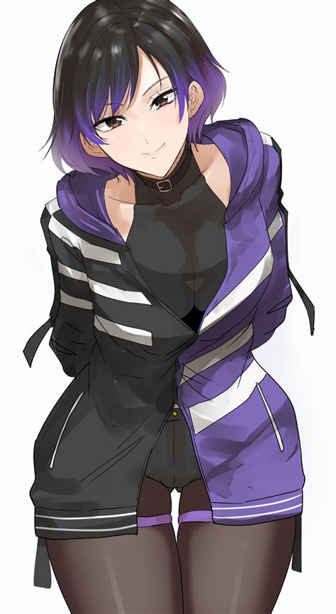 Xbooru 1girl 1girl Alluring Arms Behind Back Big Breasts Black Hair Breasts Clash Kuro Neko