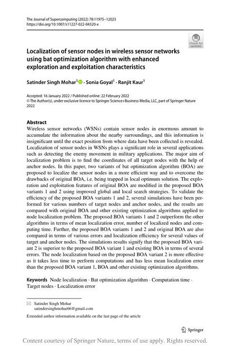 localization of sensor nodes in wireless sensor networks using bat optimization algorithm with
