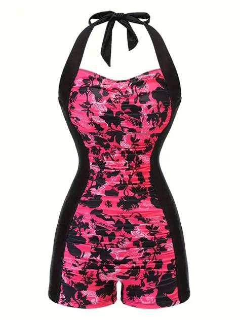 Plus Size Floral Print Knot Strap One Piece Swimsuit Womens Plus High Stretch Fashion One Piece