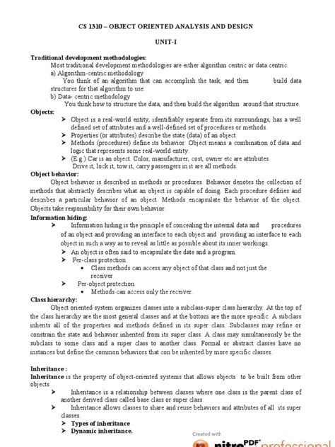 ooad notes pdf inheritance object oriented programming class computer programming