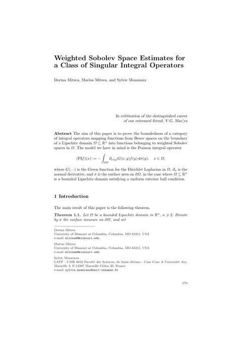 pdf weighted sobolev space estimates for a class of singular integral operators