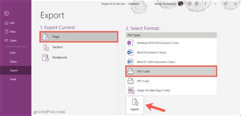 how to export a note as a pdf in microsoft onenote