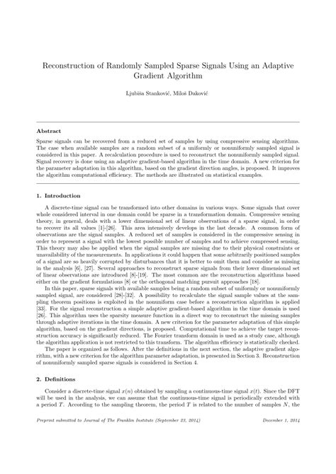pdf reconstruction of randomly sampled sparse signals using an adaptive gradient algorithm
