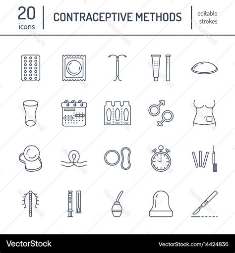 Contraceptive Methods Line Icons Birth Control Vector Image