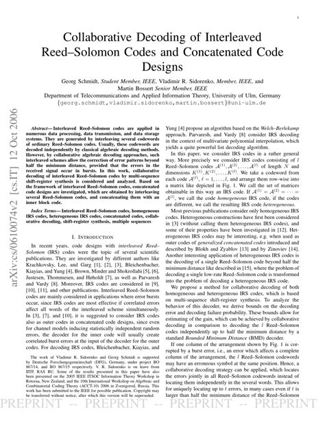 pdf collaborative decoding of interleaved reed solomon codes and concatenated code designs