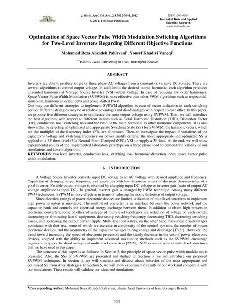 pdf optimization of space vector pulse width modulation switching algorithms for two level