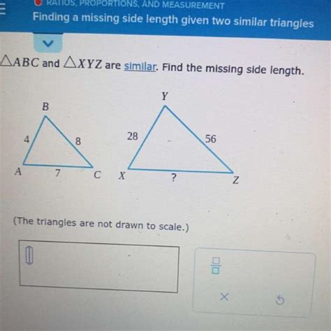 find missing side length given two similar triangles