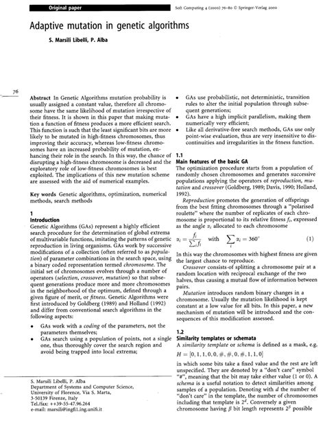 pdf adaptive mutation in genetic algorithms