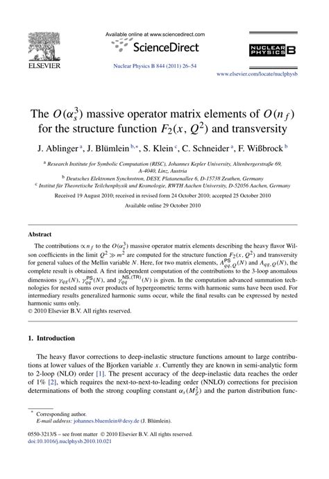 pdf the o α s 3 massive operator matrix elements of o n f for the structure function f