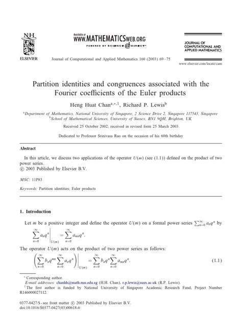 partition identities and congruences associated with the fourier coe cients of the euler