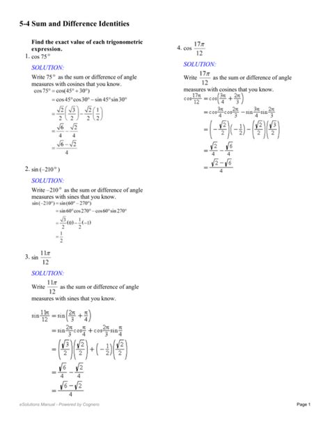 5 4 sum and difference identities