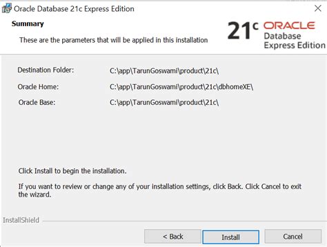 how to install oracle 21c express edition on windows 10