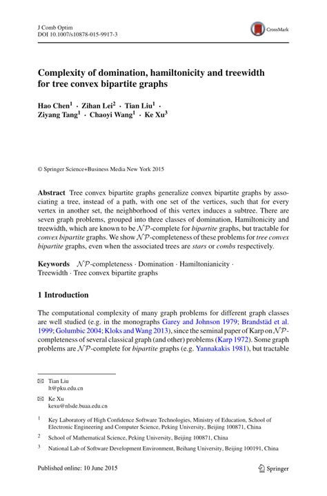 pdf complexity of domination hamiltonicity and treewidth for tree convex bipartite graphs