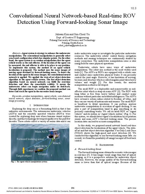 convolutional neural network based real time rov detection using forward looking sonar image