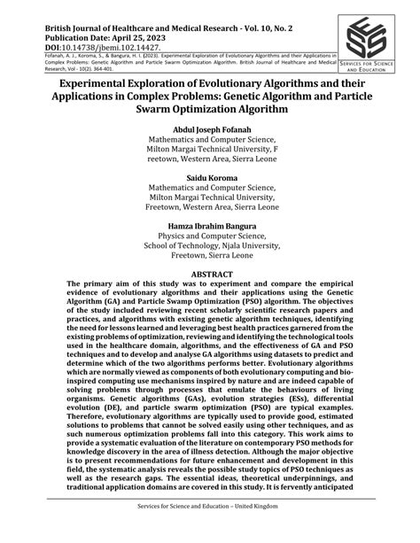 pdf experimental exploration of evolutionary algorithms and their applications in complex