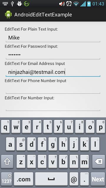 android edittext email address input