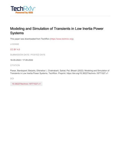 pdf modeling and simulation of transients in low inertia power systems
