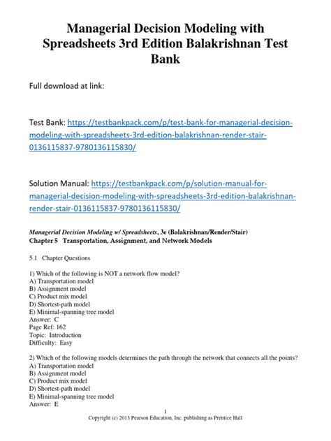 managerial decision modeling with spreadsheets 3rd edition balakrishnan test bank 1 pdf