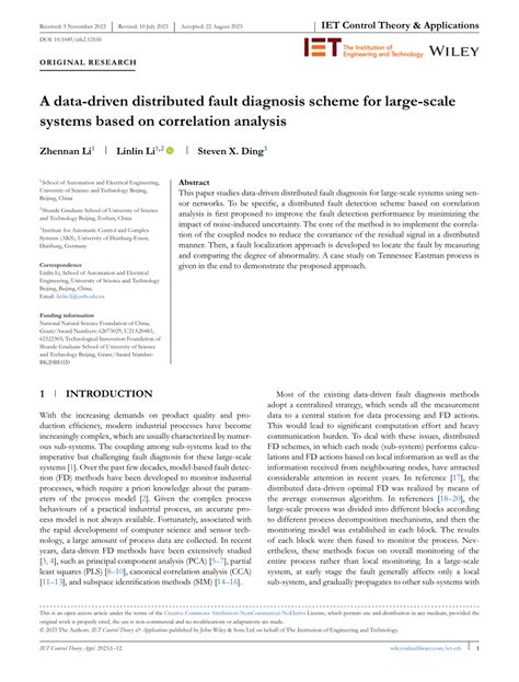 pdf a data‐driven distributed fault diagnosis scheme for large‐scale systems based on