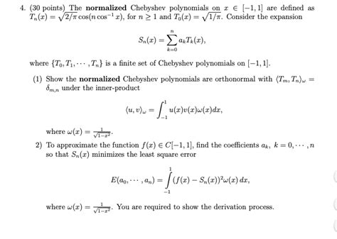 the normalized chebyshev polynomials on x ∈ [−1 1]