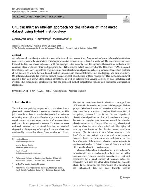 okc classifier an efficient approach for classification of imbalanced dataset using hybrid