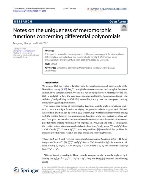 pdf notes on the uniqueness of meromorphic functions concerning differential polynomials