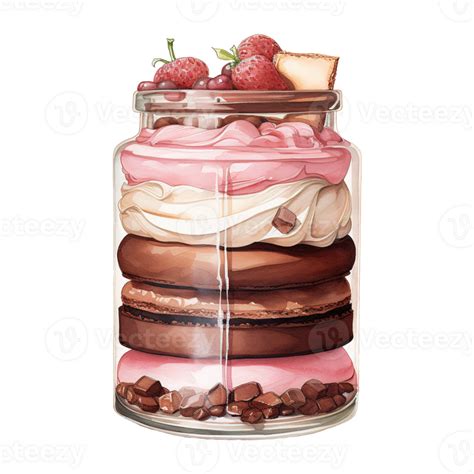 Ai Generated Jar Of Desserts With Strawberries On Top Ai Generated Image 36282151 Png