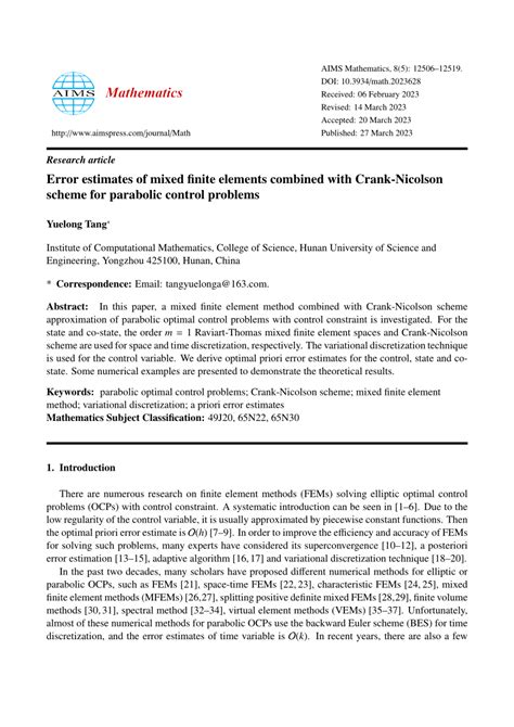 pdf error estimates of mixed finite elements combined with crank nicolson scheme for parabolic