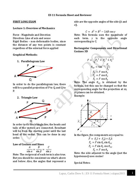 es 11 formula sheet v1 pdf euclidean vector trigonometric functions