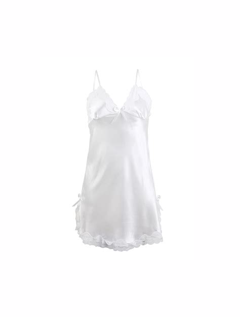 Allegra K Womens Satin Lace Sexy Trim Sleepwear Nightgown Pajama Slip Dress