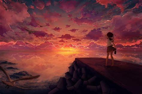 2560x1700 Resolution Anime Girl Looking At Sky Chromebook Pixel Wallpaper Wallpapers Den