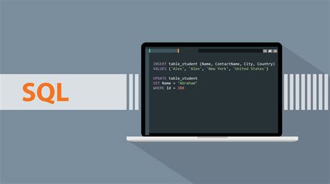 sql structured query languages programming language with script code on laptop screen vector