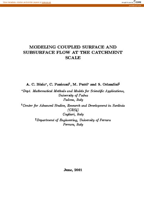 pdf modeling coupled surface and subsurface flow at the catchment scale stefano orlandini
