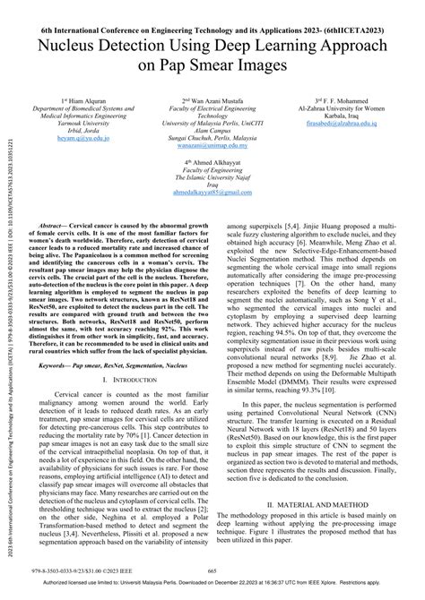 pdf nucleus detection using deep learning approach on pap smear images